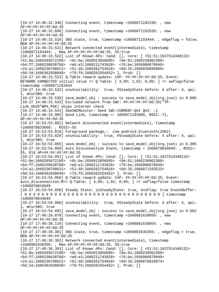 Wireless device connection logs | PDF | Telecommunications | Computing