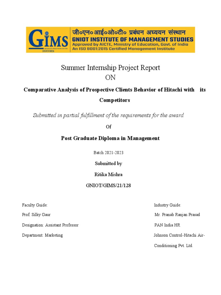 Summer Internship Project Report ON | PDF | Air Conditioning | Retail