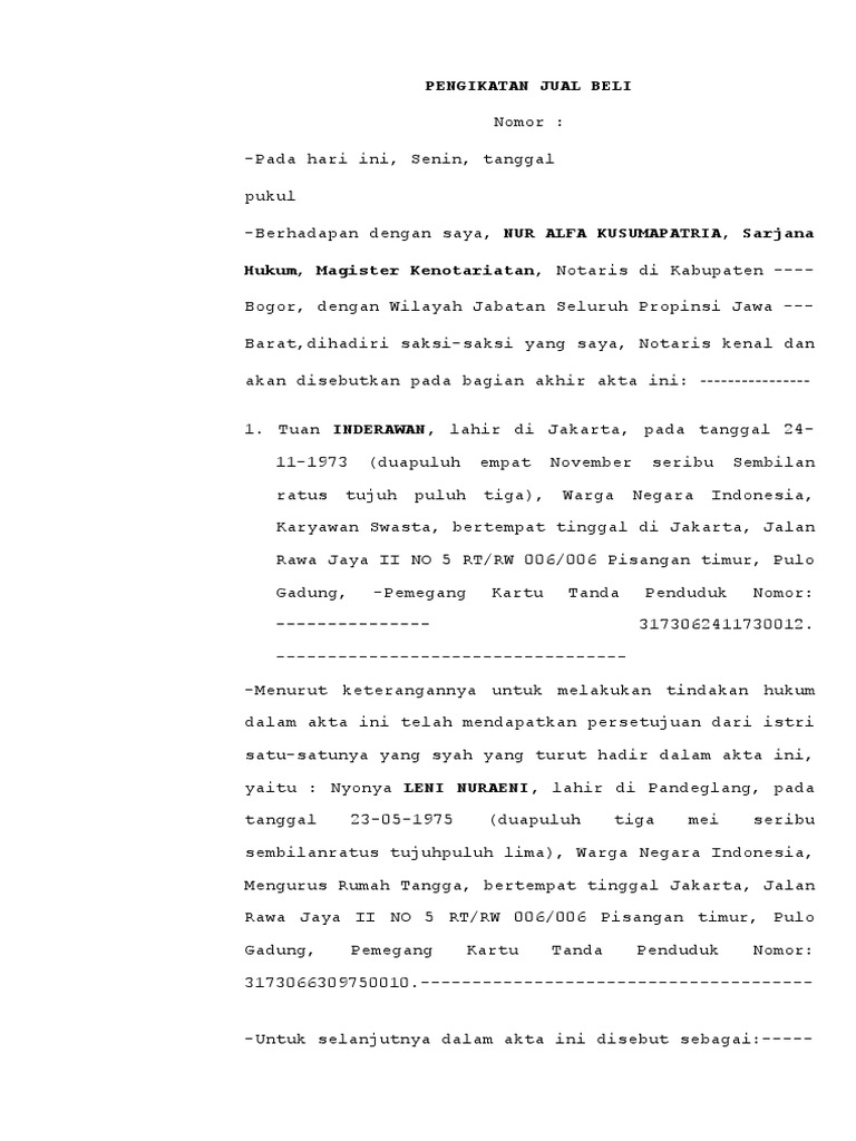 PENGIKATAN JUAL BELI Inderawan HM No. 424 Lambang Jaya | PDF