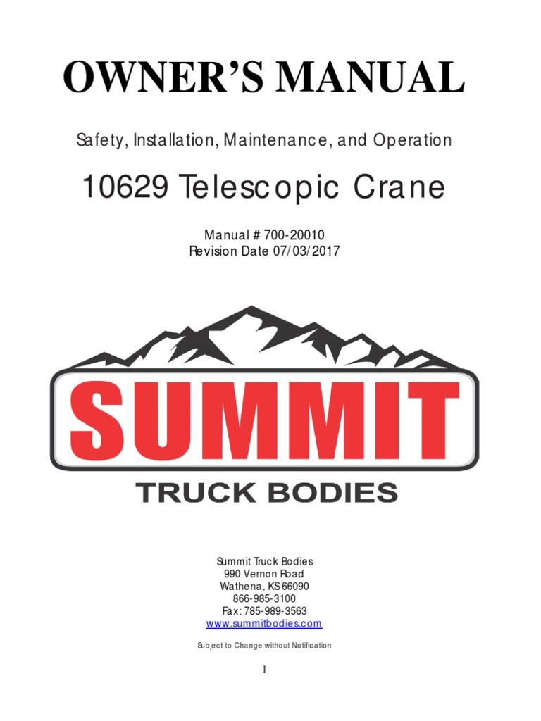 Summit Manual 10629 07-03-17 (700-20010) | PDF | Crane (Machine) | Truck