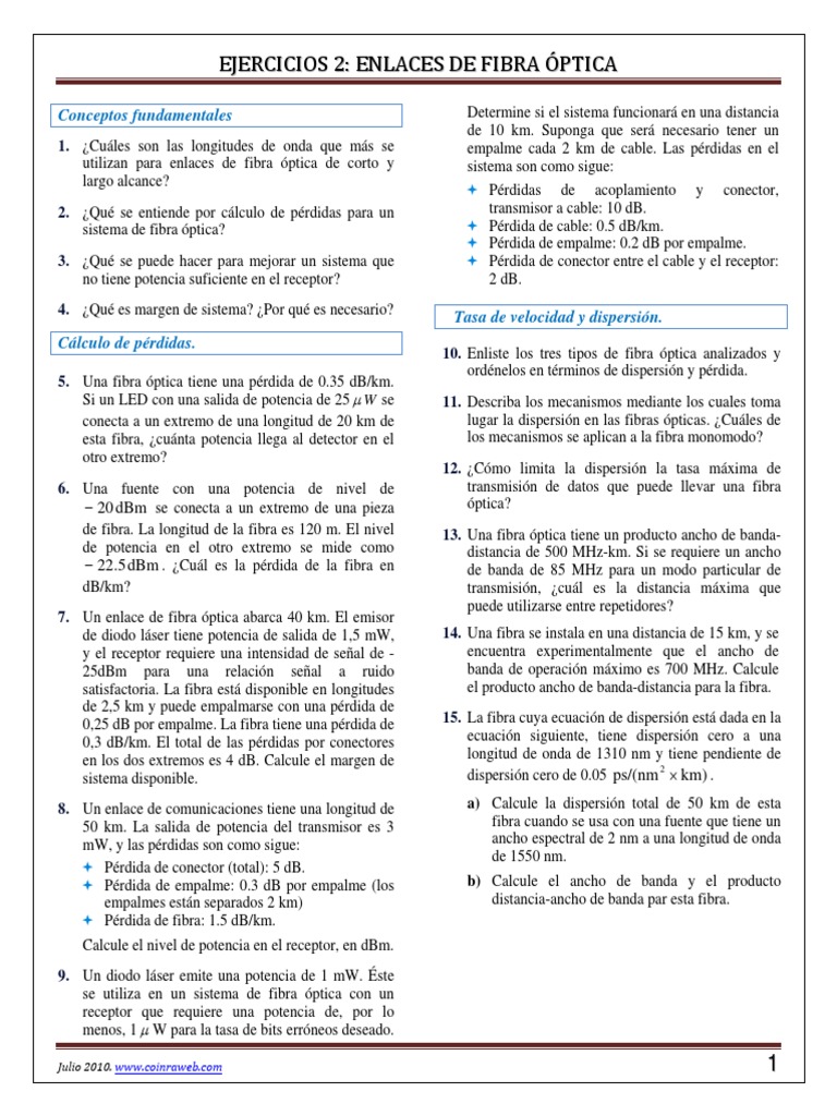 Ejercicio2 Enlacefibra | PDF | Fibra óptica | Ciencias fisicas