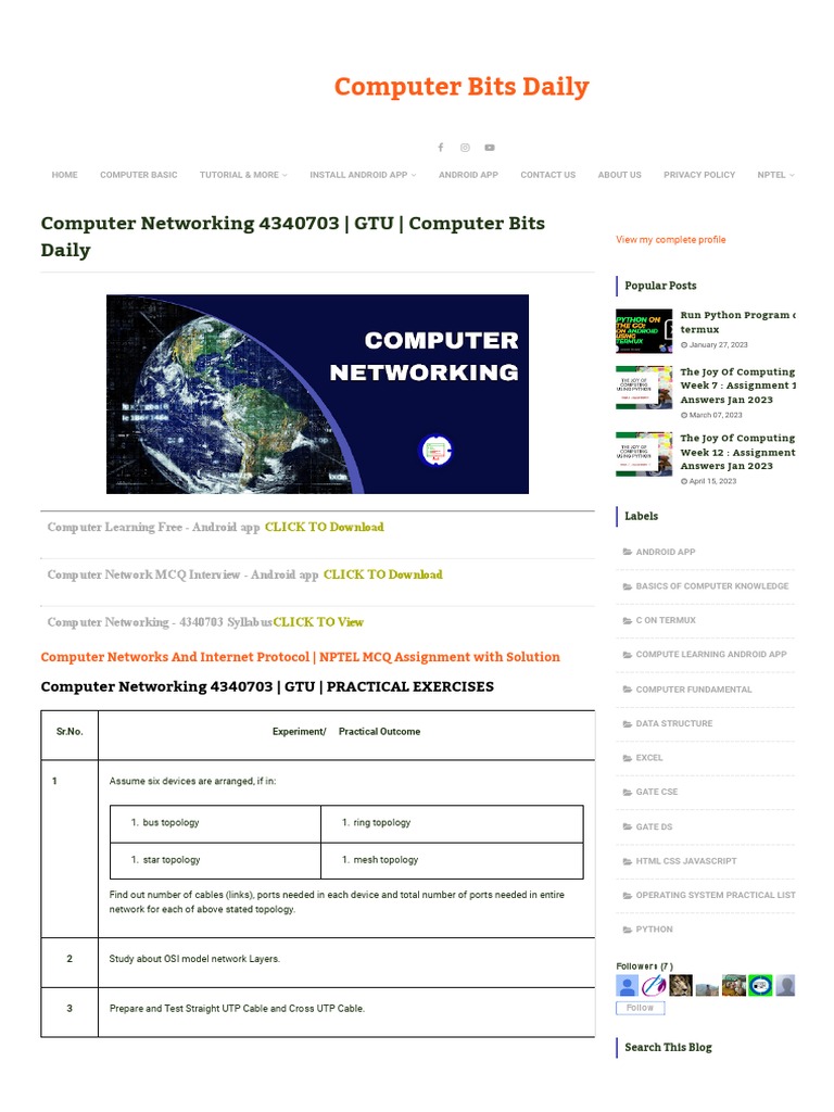 Computer Networking 4340703 - GTU - Computer Bits Daily | PDF ...