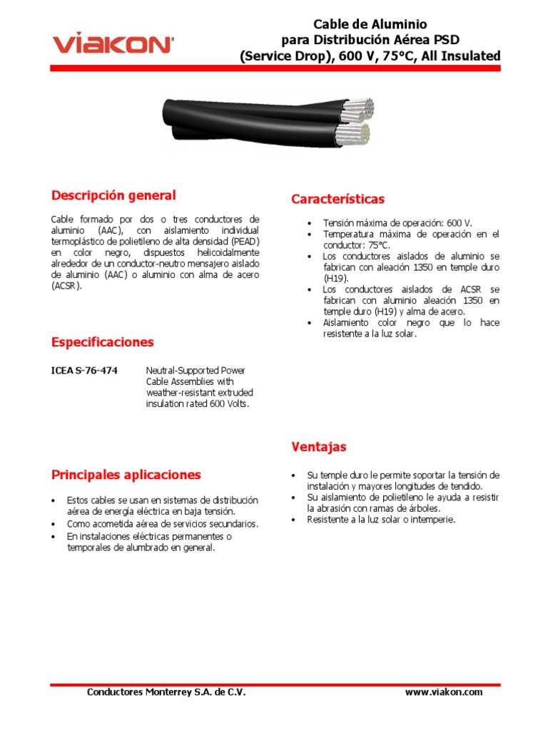 Q-358 Viakon - Cables Aluminio PSD Neutro Aislado | PDF | Aluminio | Electricidad