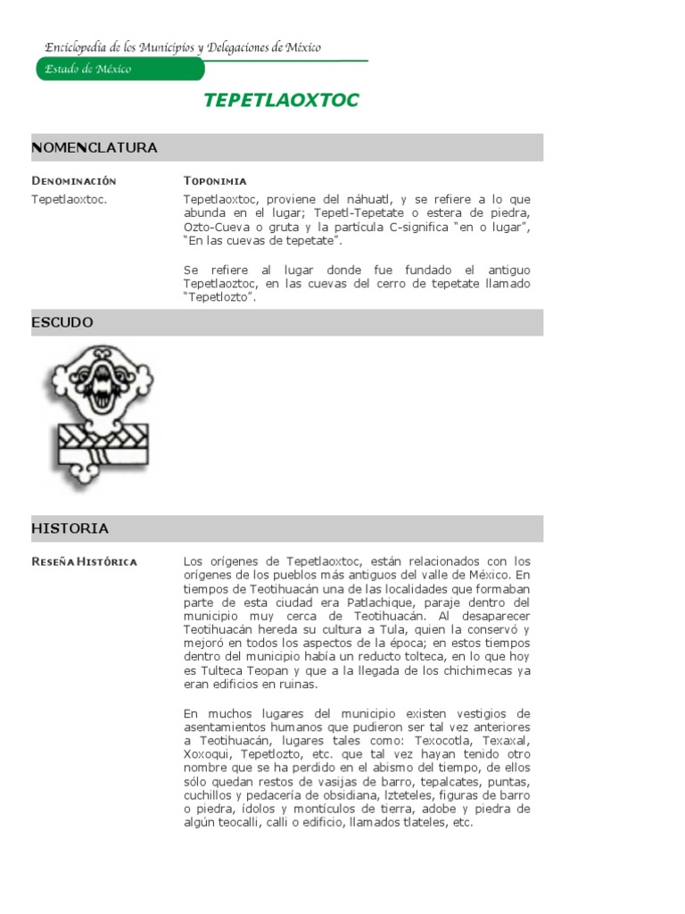 Historia y Significado de Tepetlaoxtoc | PDF | Nueva españa | Población