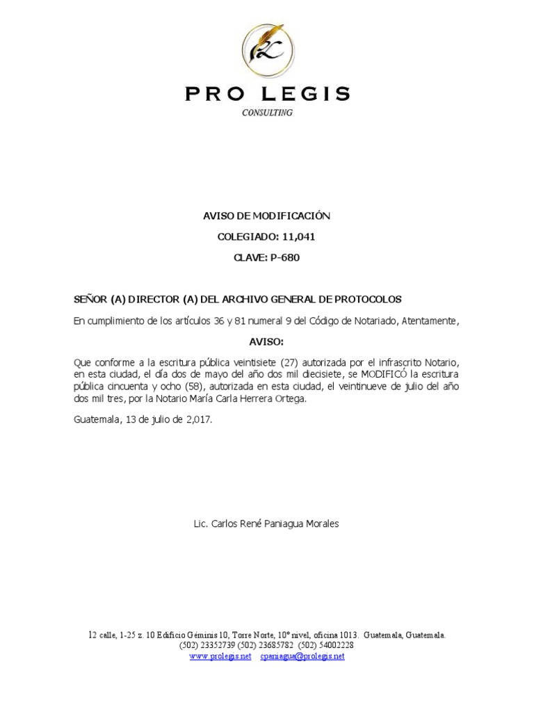Aviso de Modificación | PDF