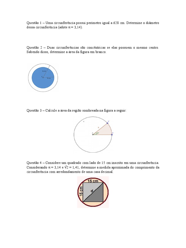 Circulo e Pitagoras - EXERCICIOS BIA | PDF | Triângulo | Círculo