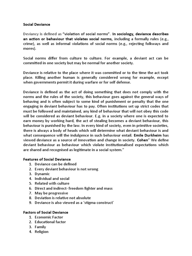 Social Deviance | PDF | Deviance (Sociology) | Group Processes