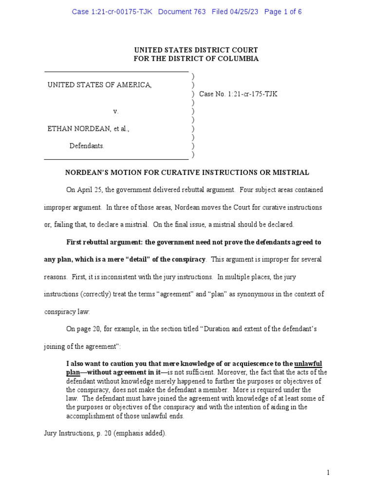 Nordean's Motion For Curative Instructions or Mistrial | PDF ...