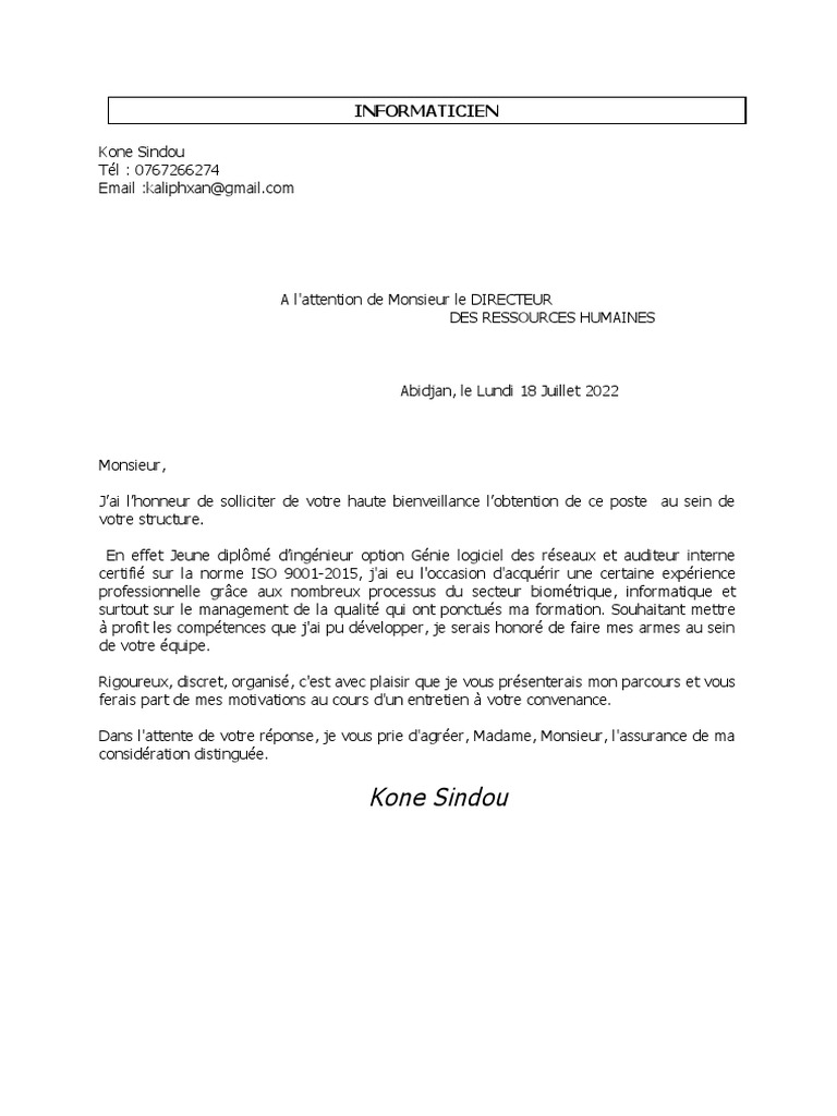 Candidature de Kone Sindou | PDF