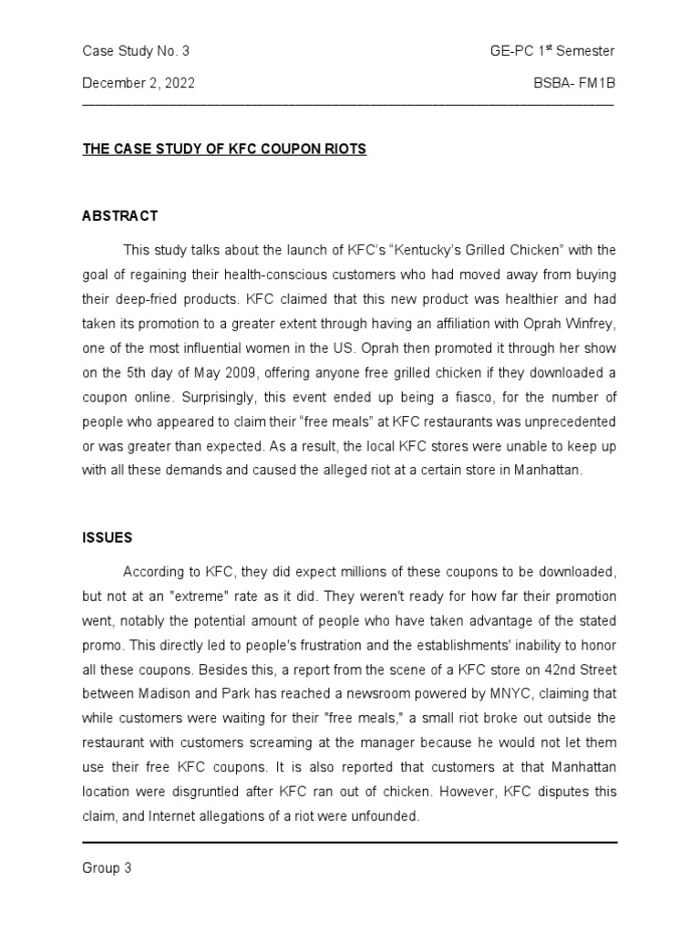 The Case Study of KFC Coupon Riots | PDF