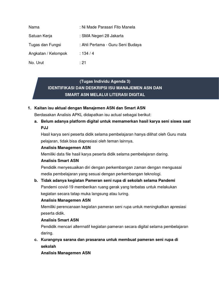 Tugas 3.1 - Ni Made Parasari Fito Manela | PDF | Seni