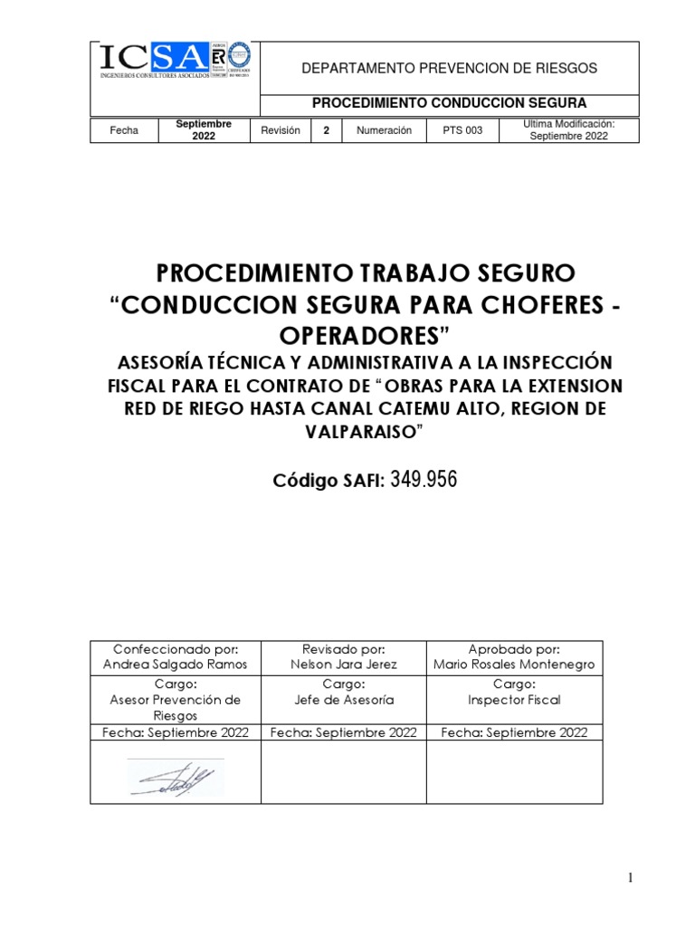 Procedimiento de Conducción Segura PTS 003 | PDF | Licencia de conducir ...