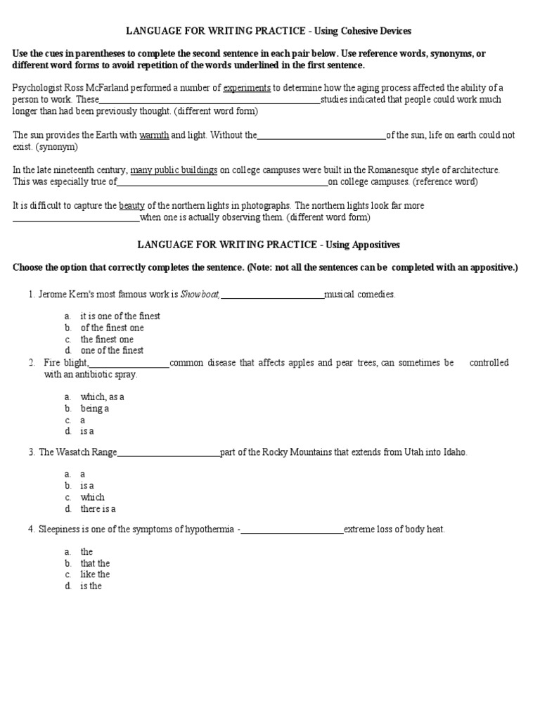 Language For Writing Practice | PDF | English Language | Vocabulary