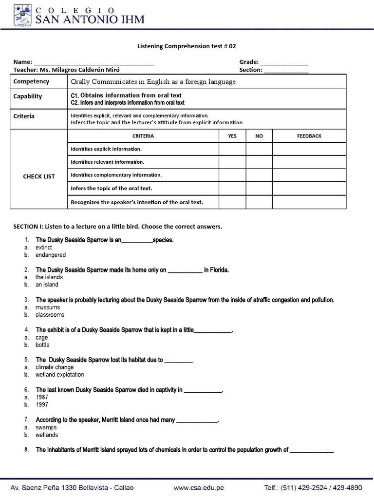 Listening Comprehension Test 2 | PDF | Endangered Species Act Of 1973 ...