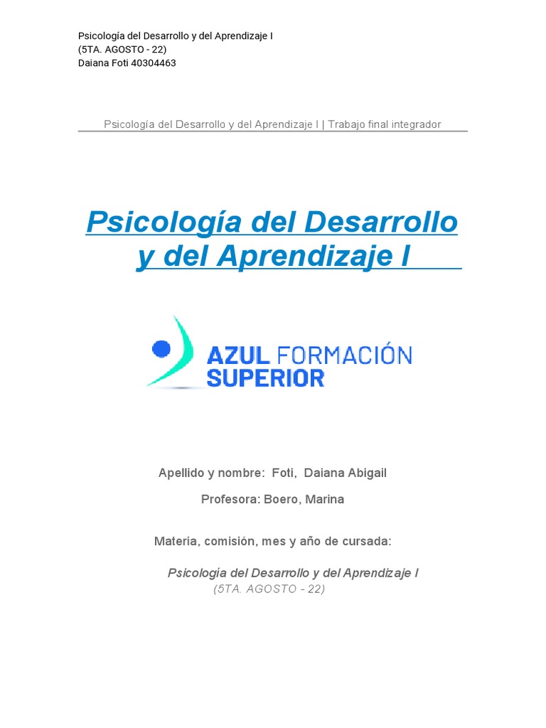 Foti - Daiana - Psicología Del Desarrollo y Del Aprendizaje I | PDF | Sicología | Aprendizaje