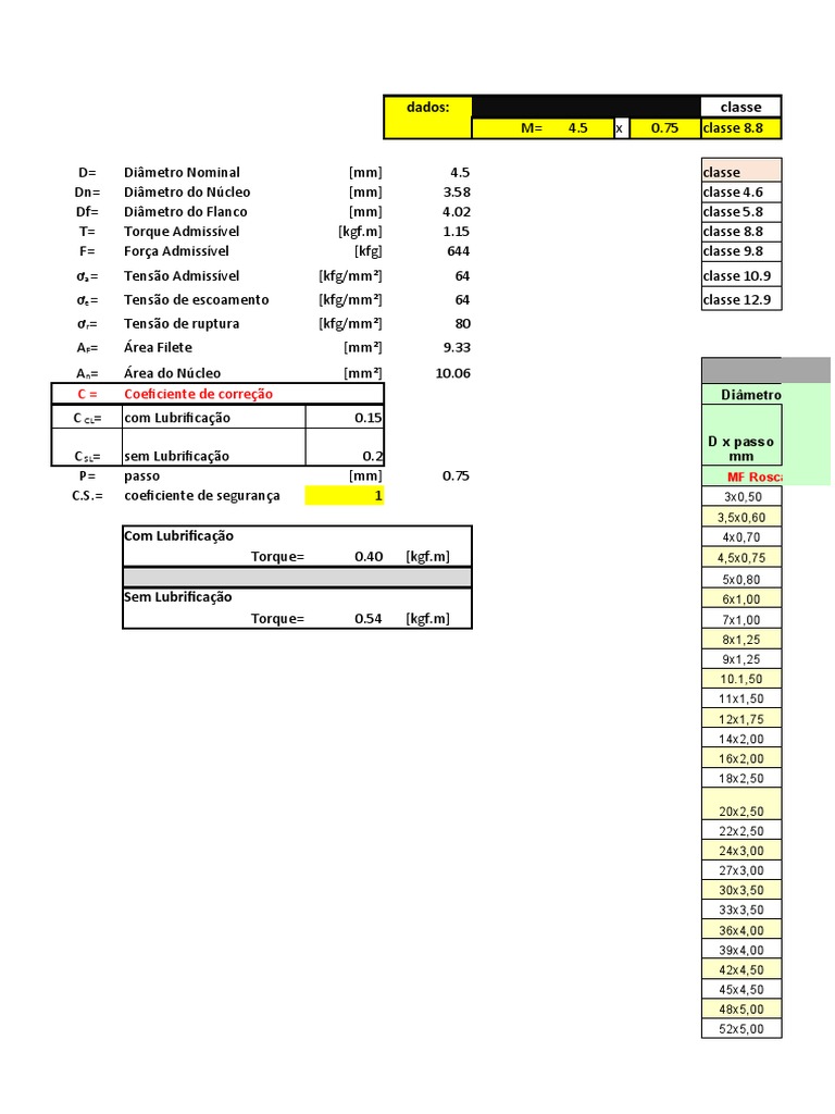 Calculo de Torque Parafuso | PDF | Engenharia Mecânica | Máquinas