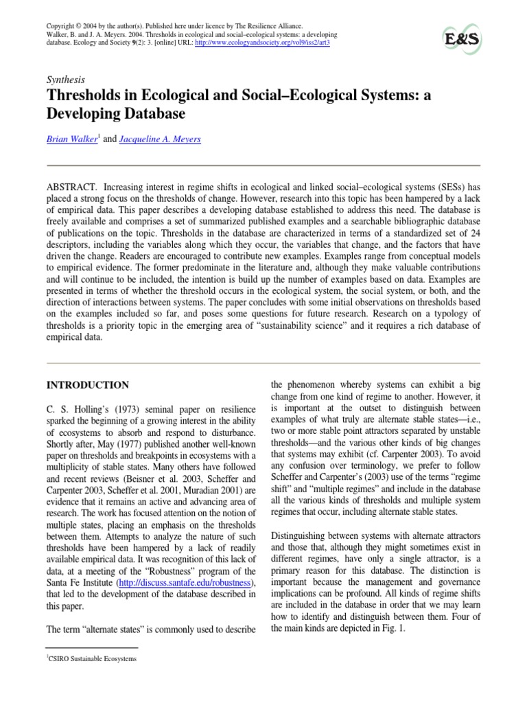 2004 Thresholds in Ecological and Social Ecological Systems | PDF ...