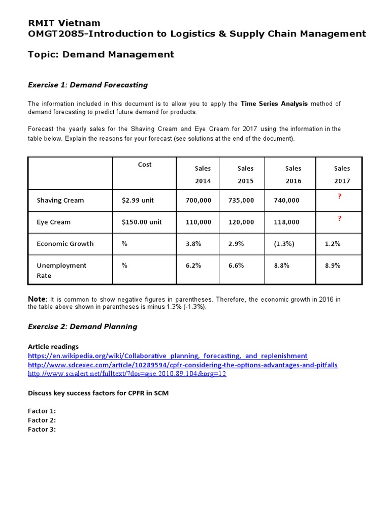 OMGT2085 - Demand Management-Review Exercises-1 | PDF | Supply Chain ...