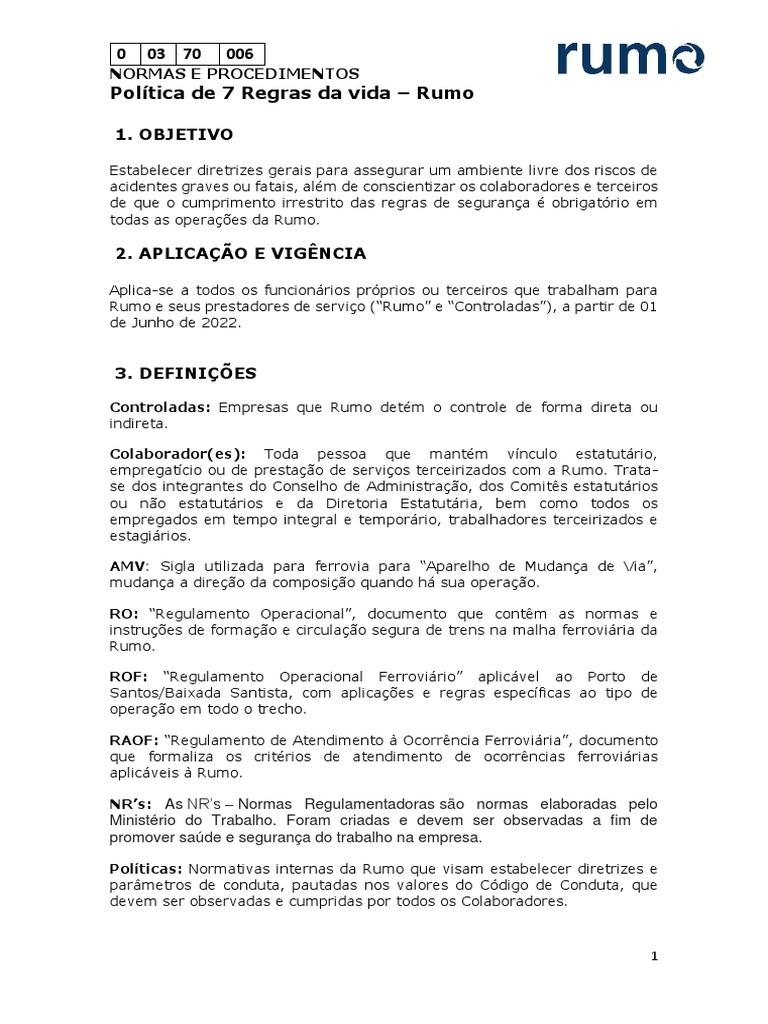 RUMO - Normas e Procedimentos | PDF