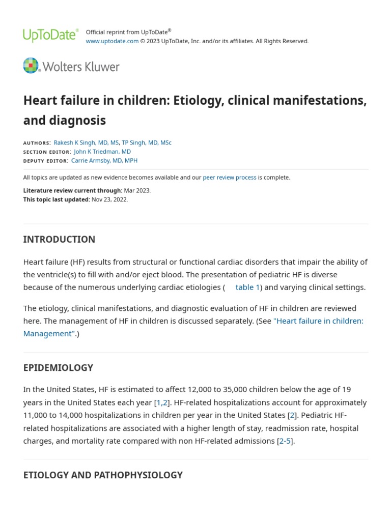 Heart Failure in Children - Etiology, Clinical Manifestations, and ...