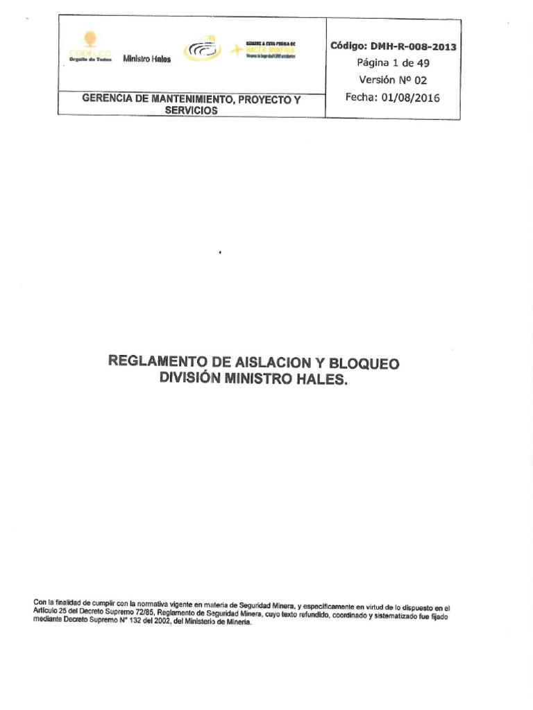 Reglamento de Aislacion y Bloqueo DMH-R-008-2013 | PDF