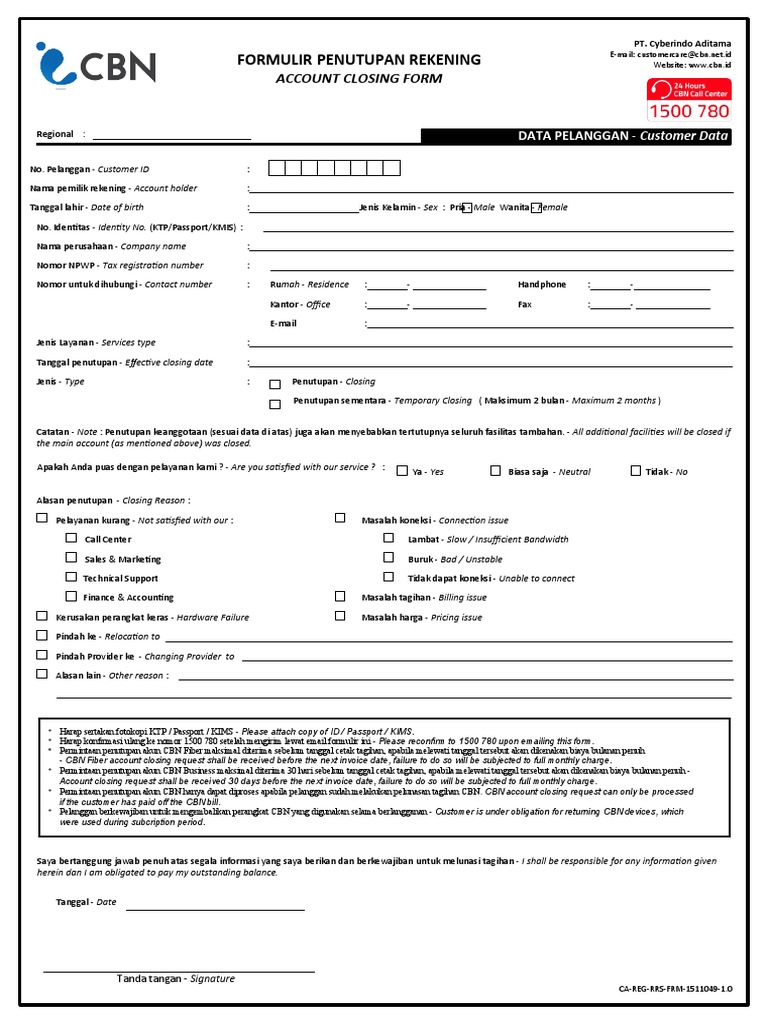 REG-Formulir Penutupan Rekening-Rev 1.3 | PDF | Finance & Money Management