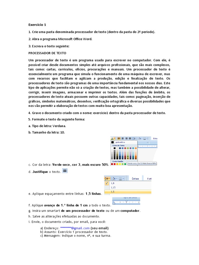 Caderno Exercícios | PDF | Processador de texto | Microprocessador