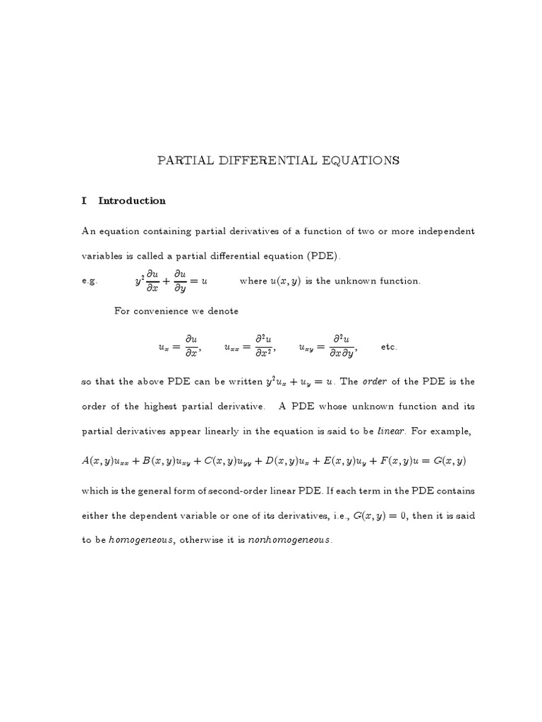 PARTIAL DIFFERENTIAL EQUATIONS I Introdu | PDF | Partial Differential Equation | Differential ...