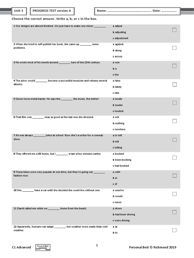 PB BrE C1 Unit Test U3 Version A | PDF