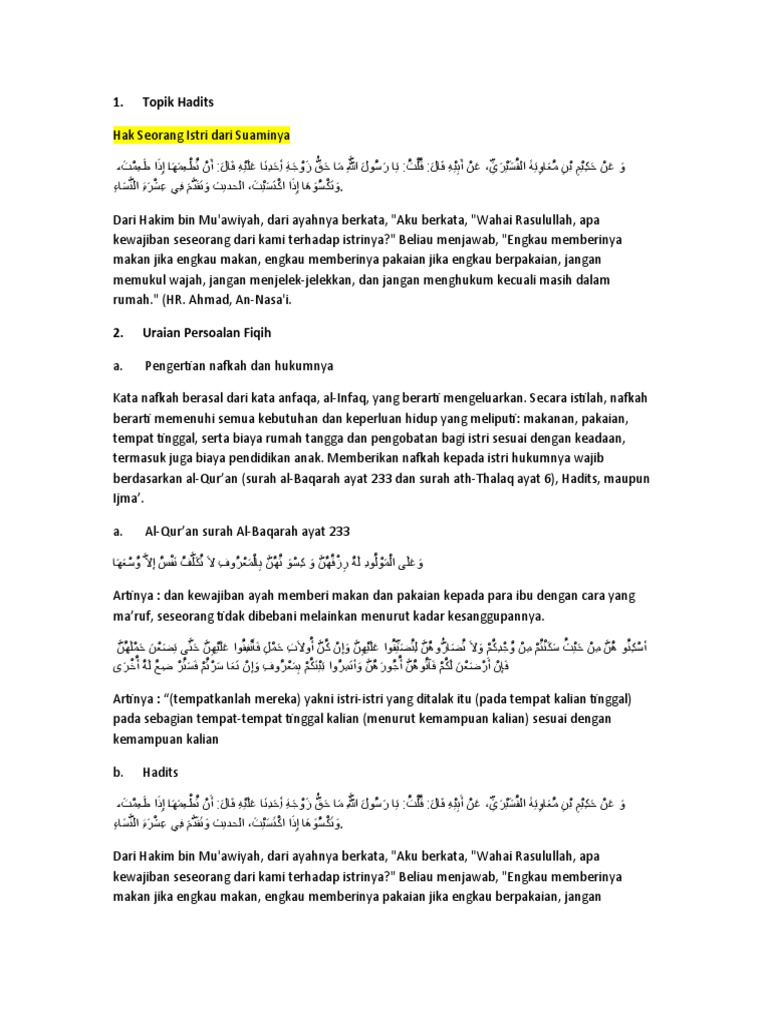 Telaah Hadits Kewajiban Suami THD Istri | PDF