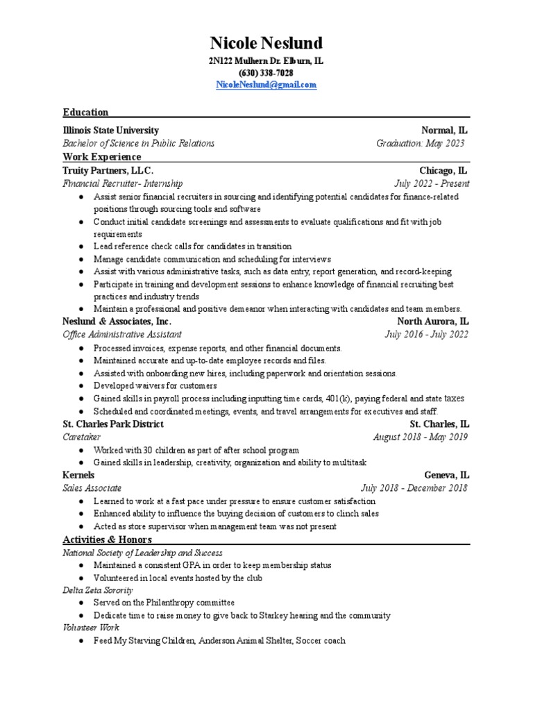 Resume 2023-Nicole Neslund | PDF | Recruitment | Business