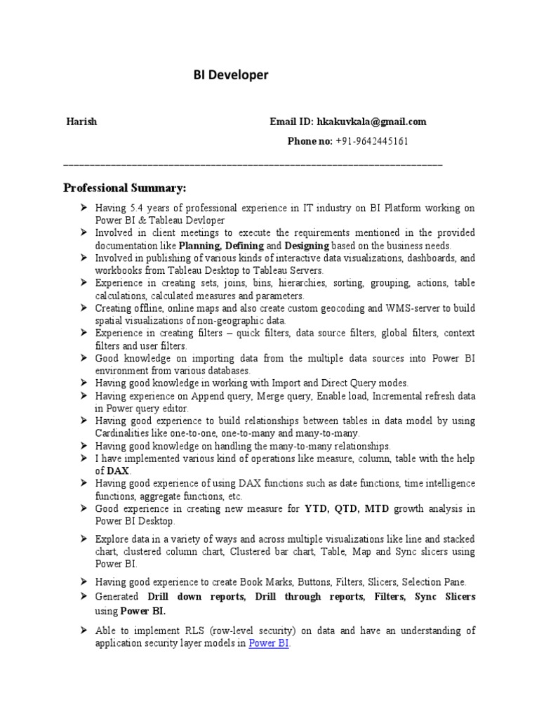 Harish 5+ BI Developer Resume | PDF | E Bay | Microsoft Sql Server
