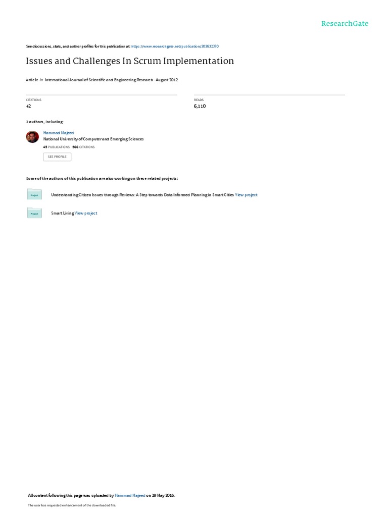 Issues and Challenges in Scrum Implementation | PDF | Scrum (Software Development) | Software ...