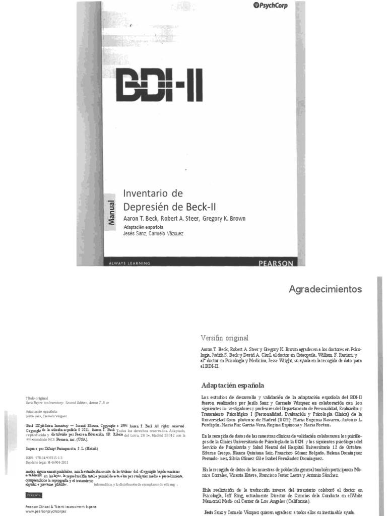 Bai Inventario Ansiedad Beck Manual | PDF | Manual Diagnóstico y ...