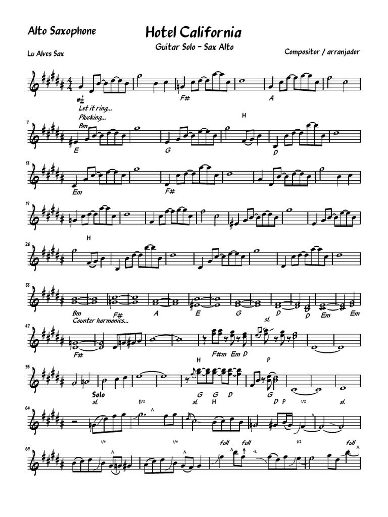Hotel California - Sax Guitar | PDF | Saxophone | Aerophones