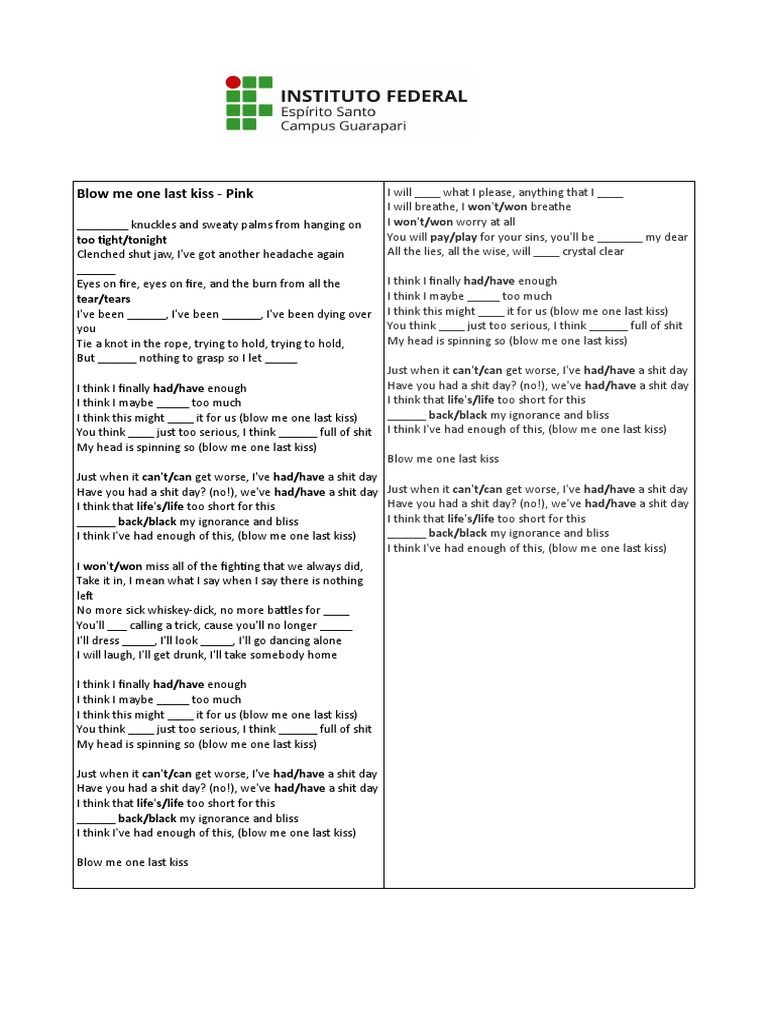 Blow Me One Last Kiss - Pink Ing 6 | PDF | Self-Improvement