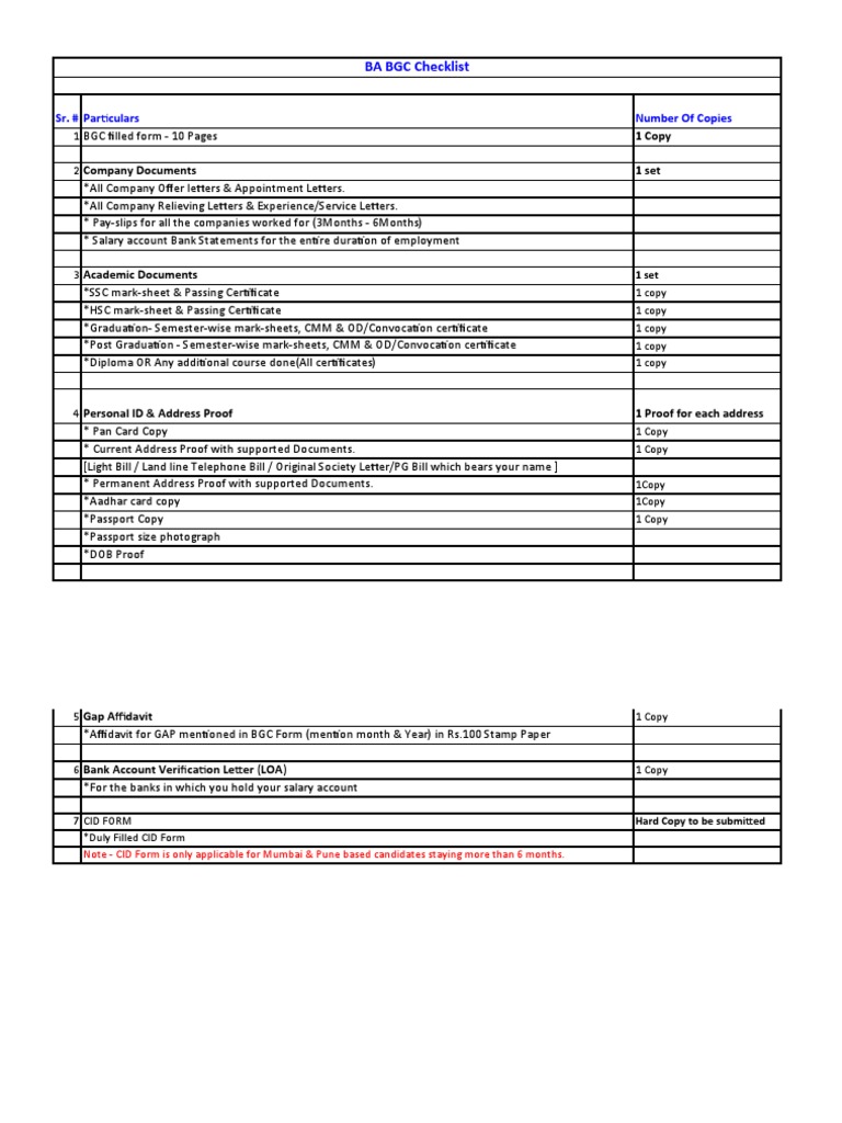 BA BGC Checklist: 1 Copy Company Documents 1 Set | PDF | Document ...
