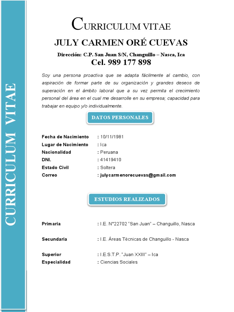CV - July Carmen Oré Cuevas 2023 | PDF | Educación de la primera infancia
