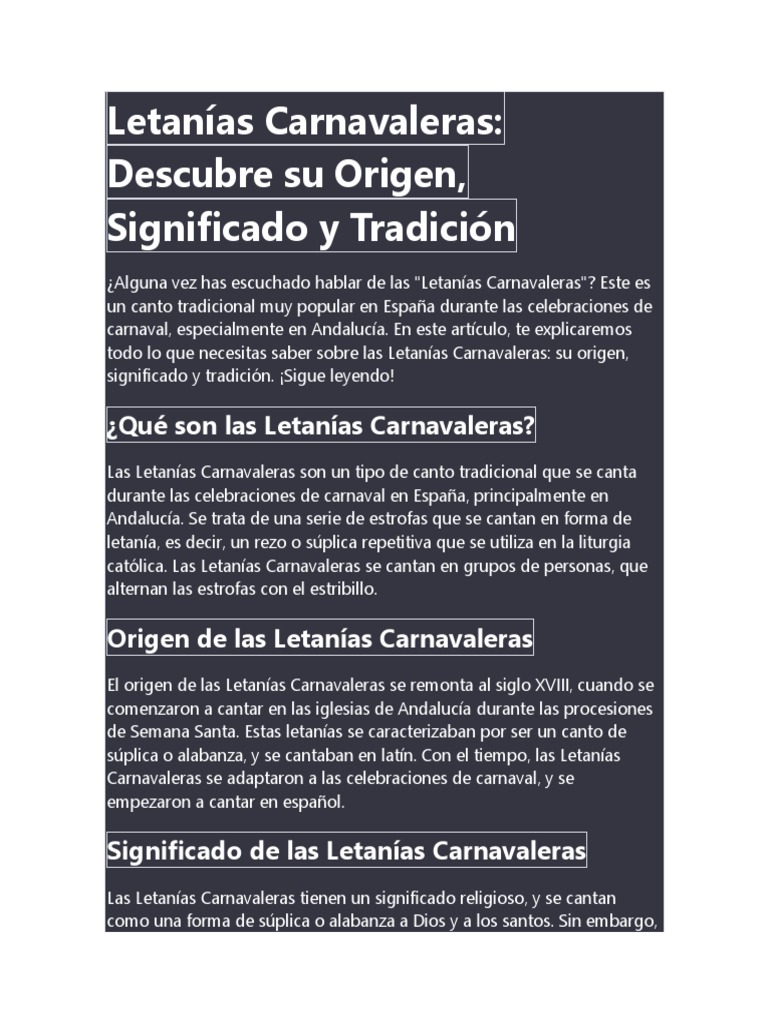 Letanías Carnavaleras | PDF | Carnaval