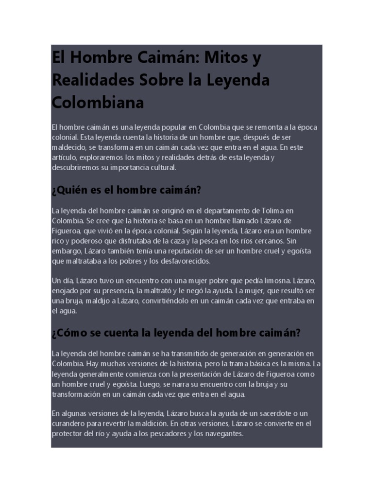 El Hombre Caimán Leyenda | PDF | Colombia