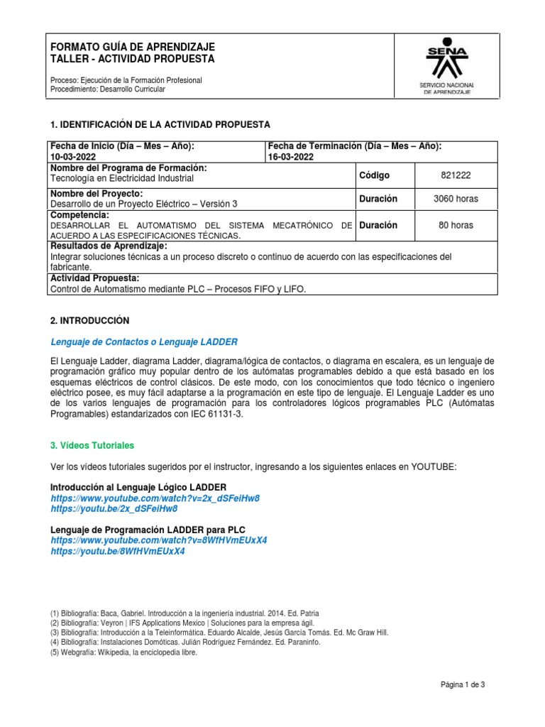 Guía Taller - Control PLC - Procesos FIFO y LIFO - Tei | PDF ...