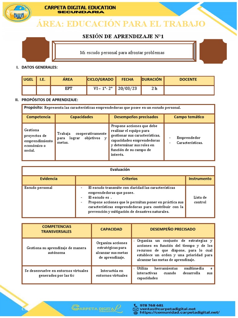 1-2° Sesión N°1 - Exp1 - Ept | PDF | Aprendizaje | Evaluación