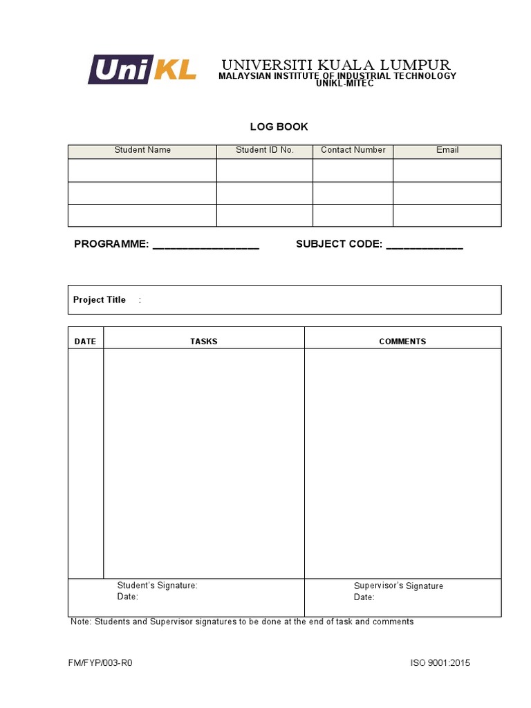 UNIKL Student Log Book Template | PDF | Technology & Engineering