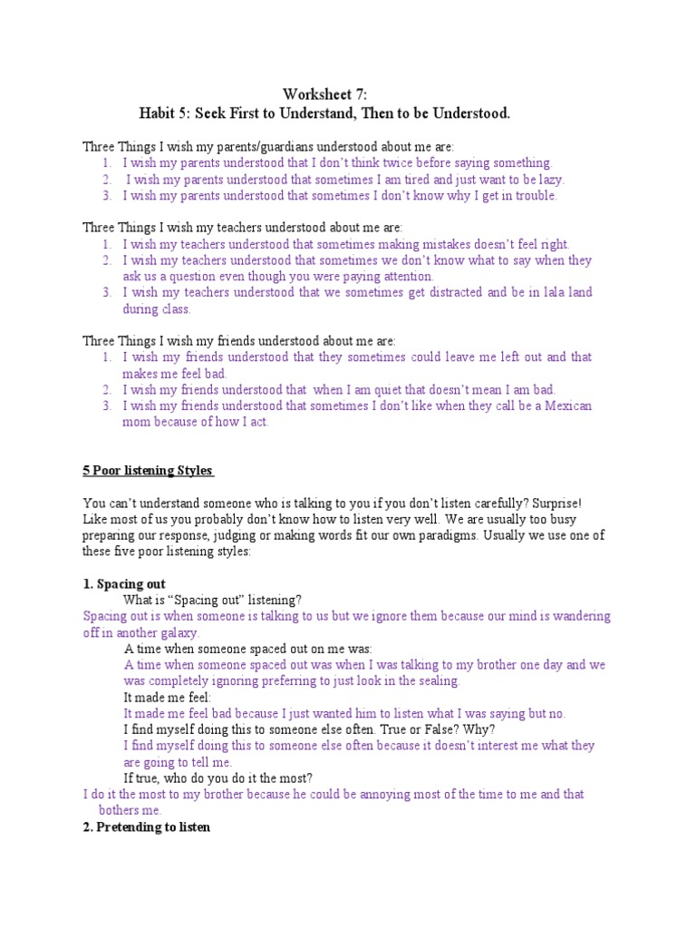 Worksheet 7 1 | PDF | Self-Improvement