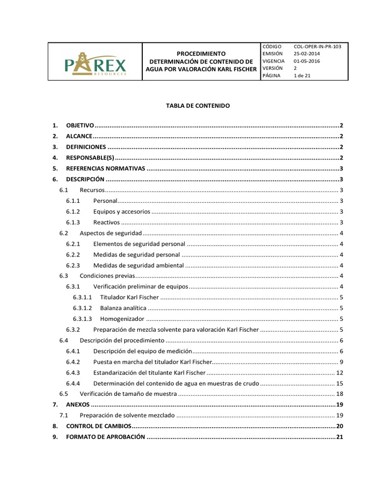 Col-Oper-In-Pr-103 Determinación de Contenido de Agua Por Valoración ...