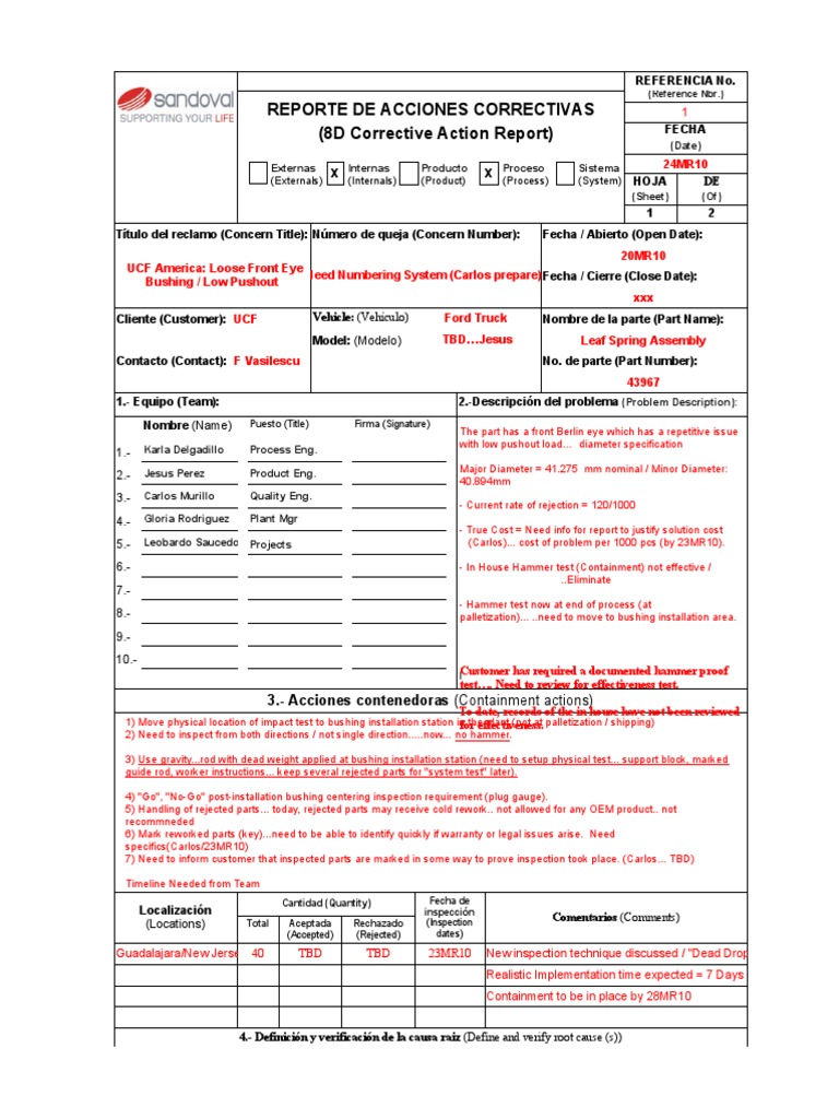 Reporte de Acciones Correctivas (8D Corrective Action Report) | PDF ...