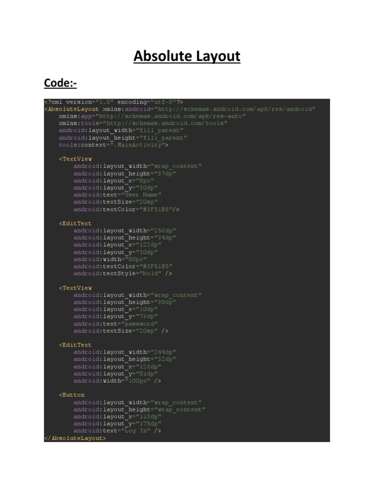 Absolute Layout Android Code | PDF Absolute Layout Android Code | PDF