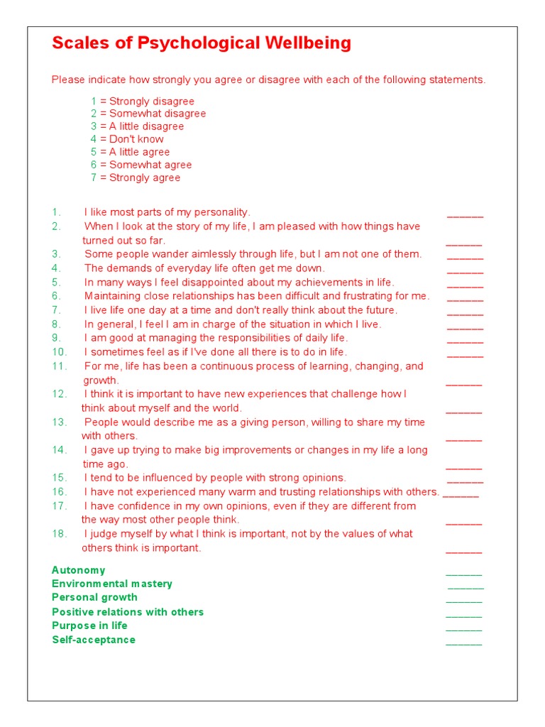 Measuring Psychological Wellbeing: The Scales of Psychological ...