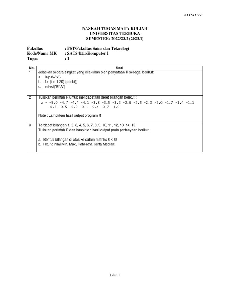 Soal Sats4111 tmk1 3 | PDF