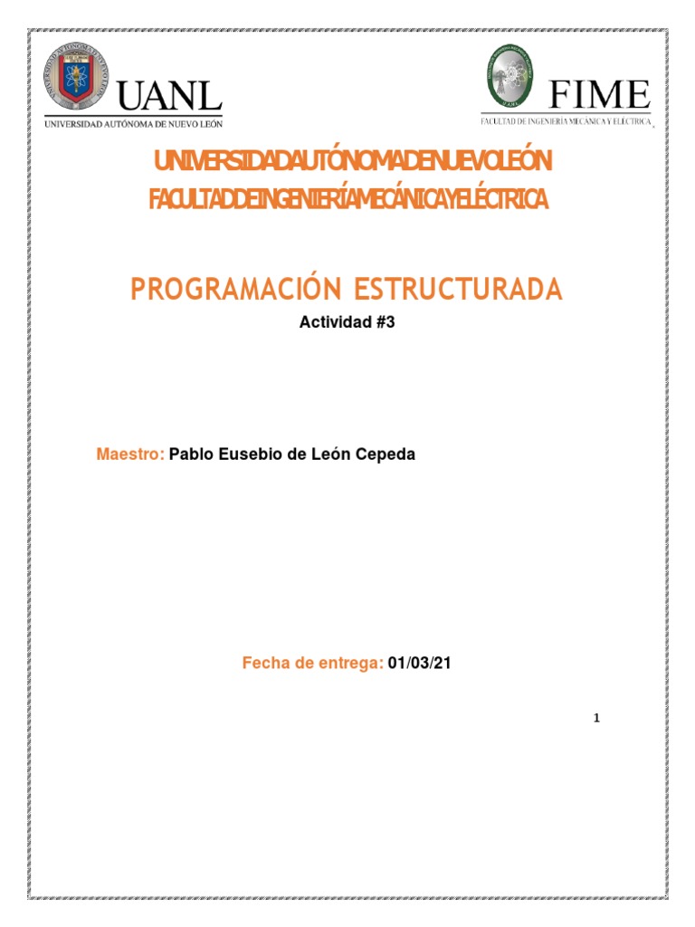 Act 3 Programacion Estructurada FIME | PDF